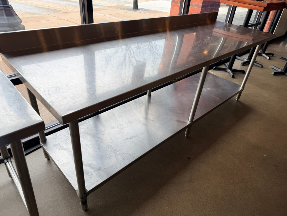 96 X 30 STAINLESS TABLE W/ 4 BACK SPLASH