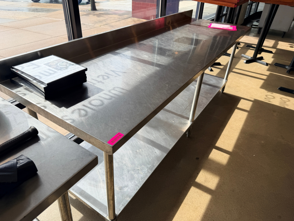 96 X 30 STAINLESS TABLE W/ 4 BACK SPLASH
